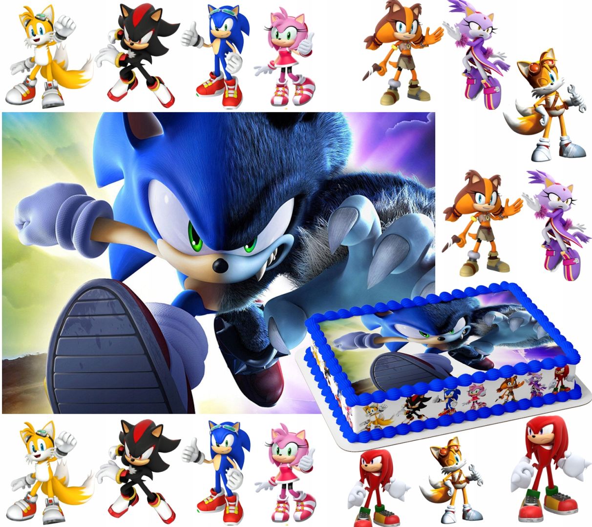 Zestaw Opłatek na tort Sonic X + 16 postaci #8 Wafers Premium